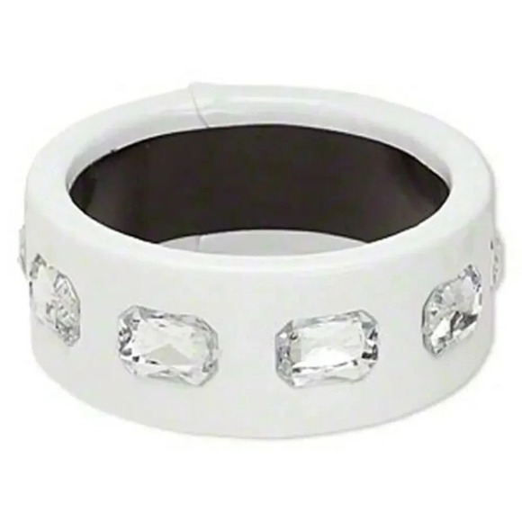 Fashion Jewelry | Jewelry | Slick White Pu Vinyl And Rhinestones Chunky ...